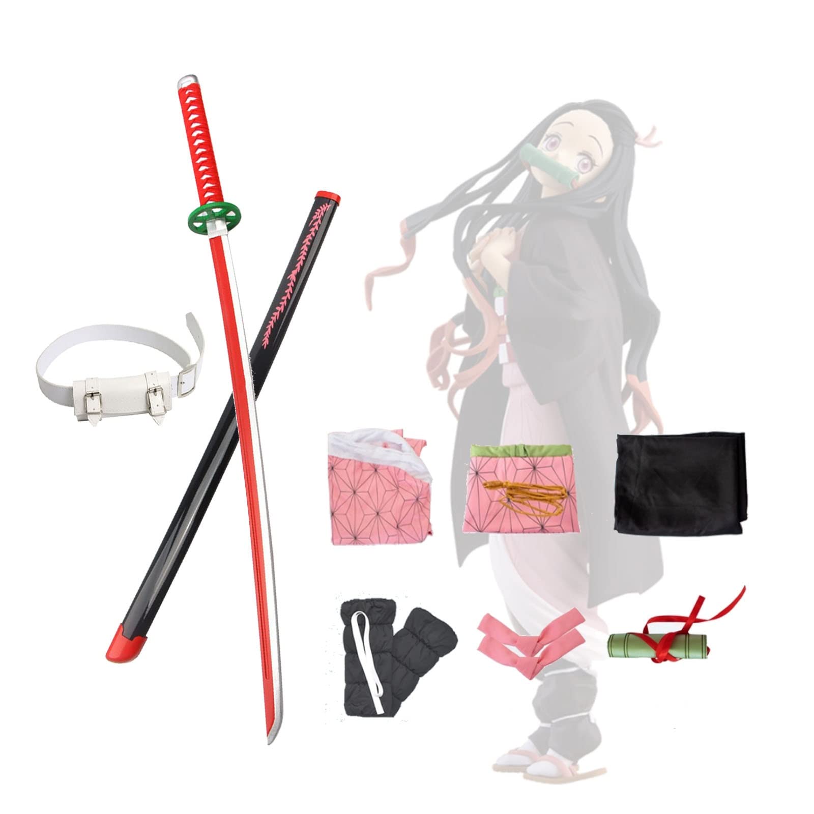 Buy Vrseis Samurai with Costume Wooden Katana Kamado Nezuko COS Demon ...