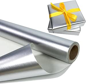 BIHIYII Silver Metallic Wrapping Paper Roll, 43 cm x 10 m, Gift ...