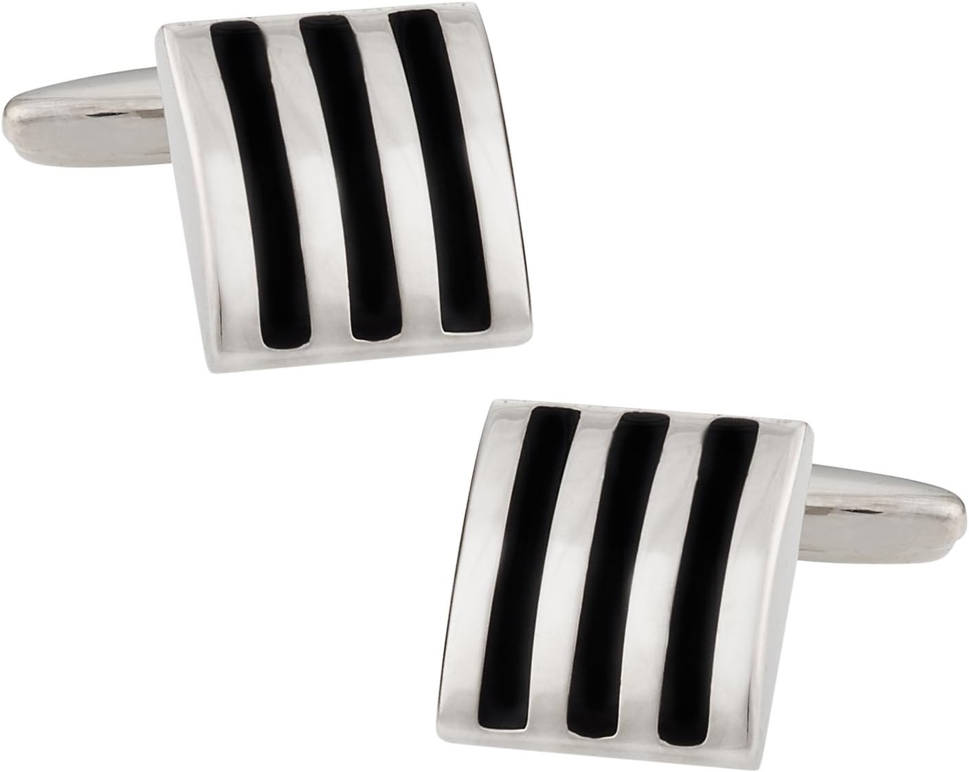 Amazon.com: Distinctive 3-Stripe Black Silver Square Cufflinks by Cuff ...