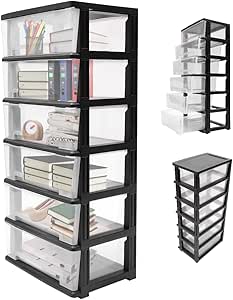 Amazon.com: 6 Layer Clear Plastic Drawer w/Wheels, Storage Cart Plastic ...