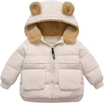 Toddler Boys Winter Jacket Kids Baby Winter Warm Solid Coats Bear Ears Fleece Hooded Padded ...