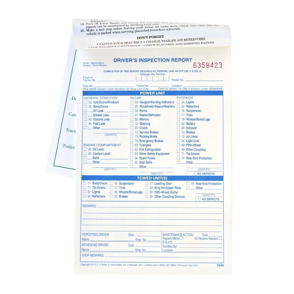 Detailed Drivers Vehicle Inspection Report 10 Pk Book Format With 31 ...
