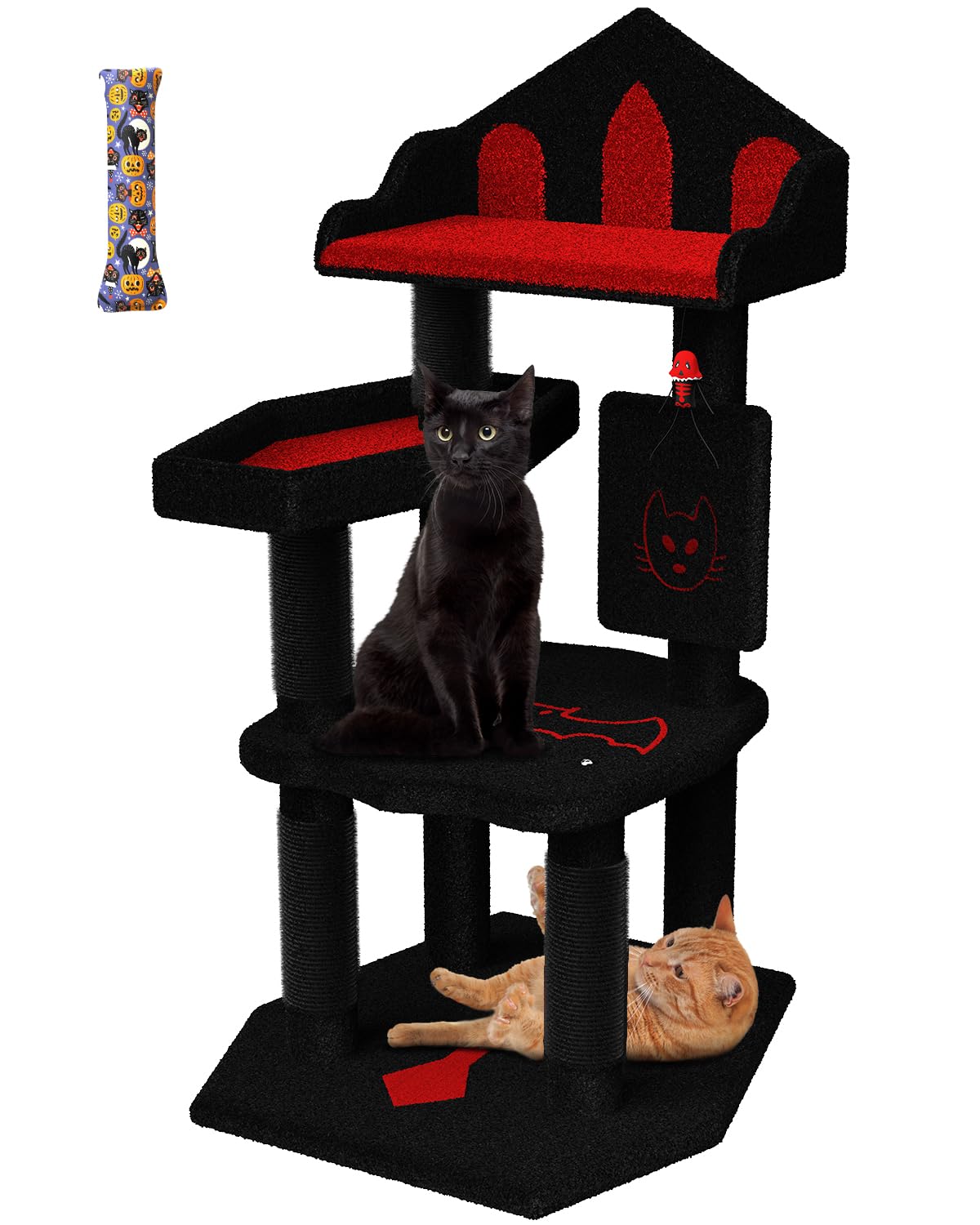 JISSBON Gothic Cat Tree with Coffin Bed, 125cm Halloween Cat Tower for ...
