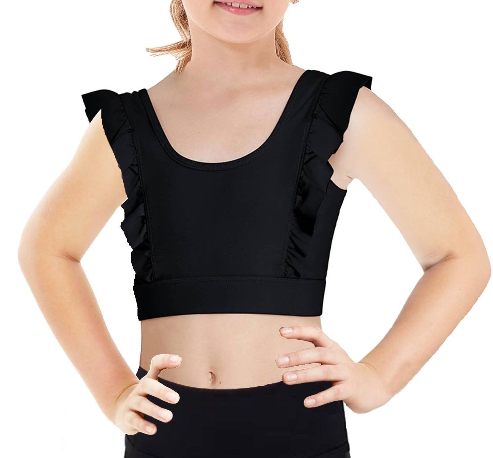 Amazon.com: Girls Training Bra Cute Ruffle Sports Bra for Kids Scoop ...