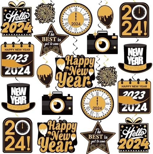 Amazon.com: 40Pcs Happy New Year Decorations 2024 Hanging Swirls, NO ...