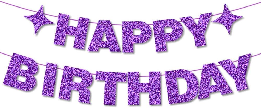 Amazon.com: JunyRuny Purple Glitter Happy Birthday Banner, Purple ...