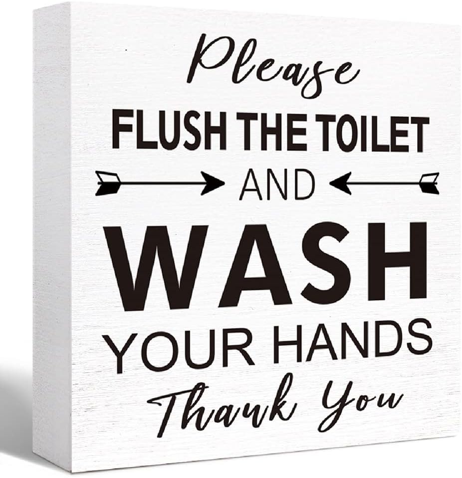 Amazon.com: Please Flush the Toilet and Wash Your Hands Wood Block Sign ...