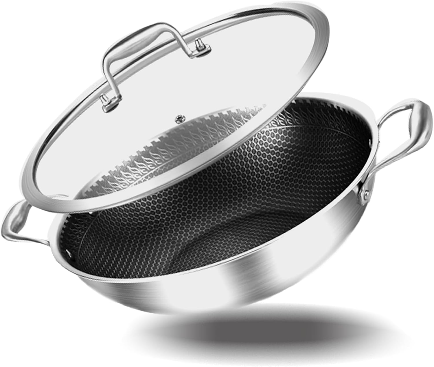 Amazon.com: DELARLO Tri-Ply Stainless Steel Wok 13in Nonstick Deep Wok ...