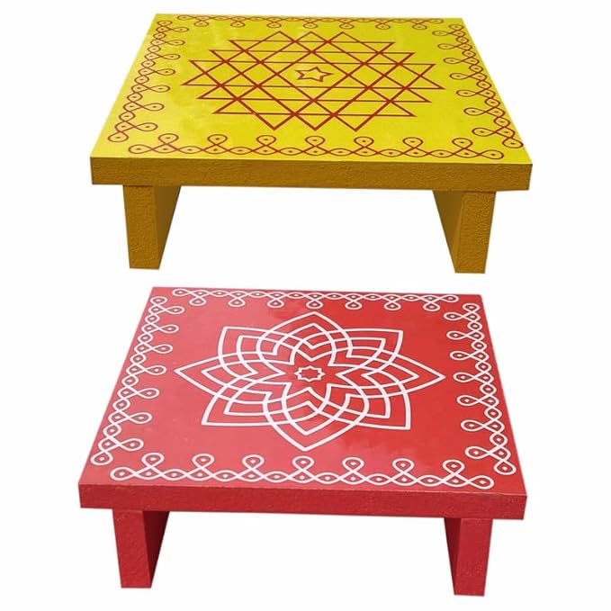 REDSL Chowki Wooden Pooja Chowki Traditional & Durable Perfect ...