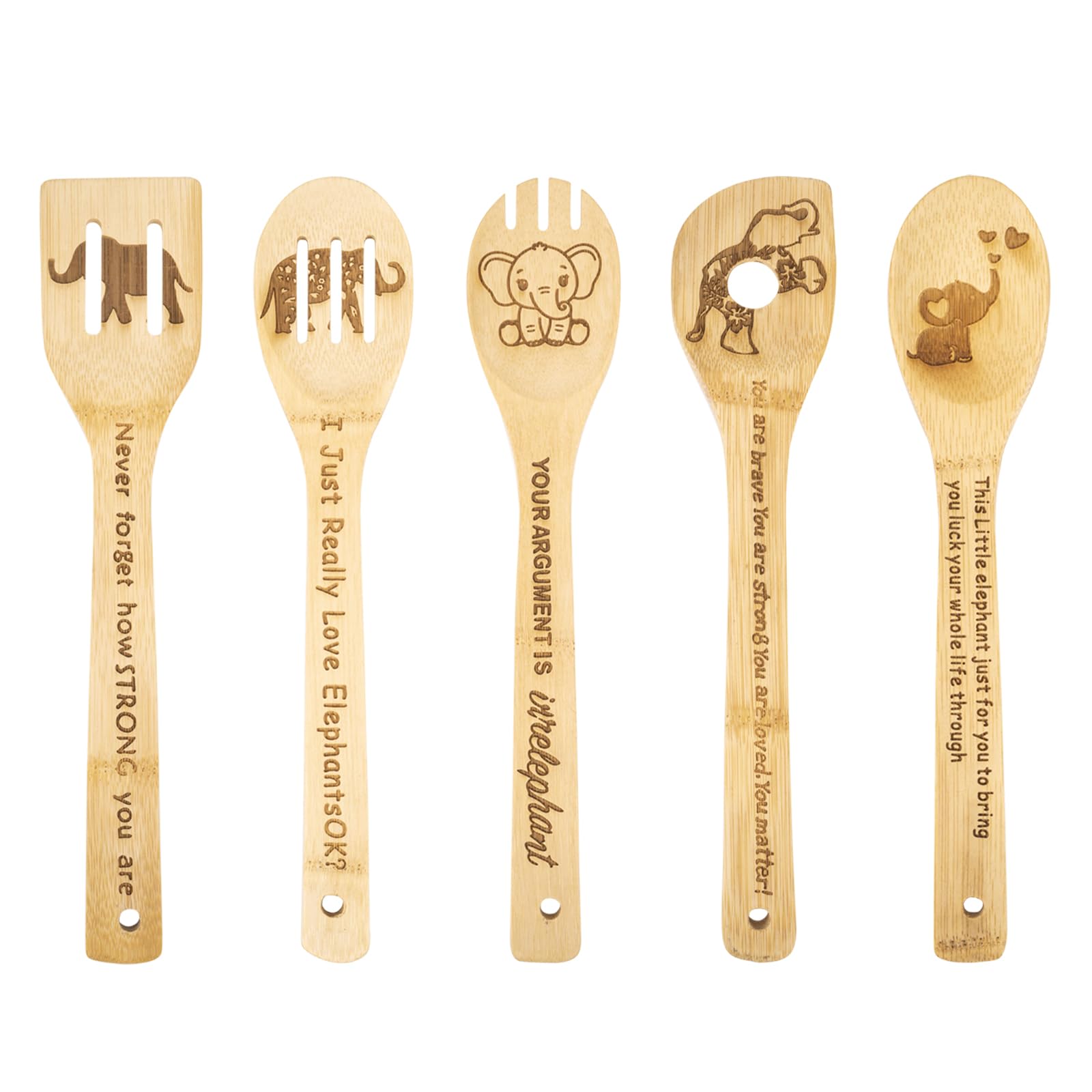 Amazon.com: 5PCS Elephant Wooden Cooking Spoons Set Elephant Gifts ...
