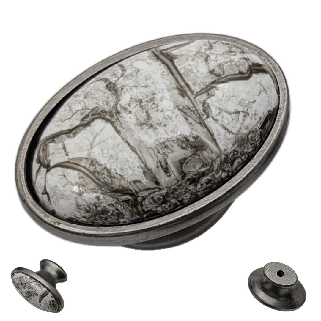 DIY Decor Hub Antique Silver Oval Knobs w/Gray Mable Accent for Cabinet ...