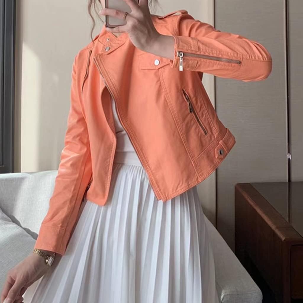 Amazon.com: HOUKAI Small Leather Jacket Women's Short Spring And Autumn ...