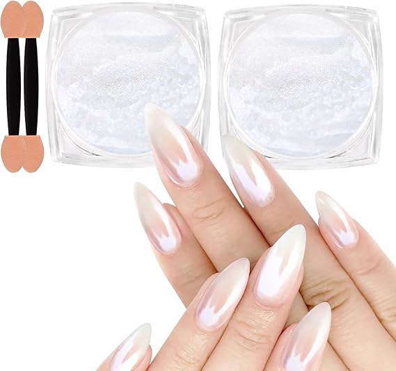 Amazon.com: Allstarry White Pearl Chrome Nail Powder, 2pcs Iridescent ...
