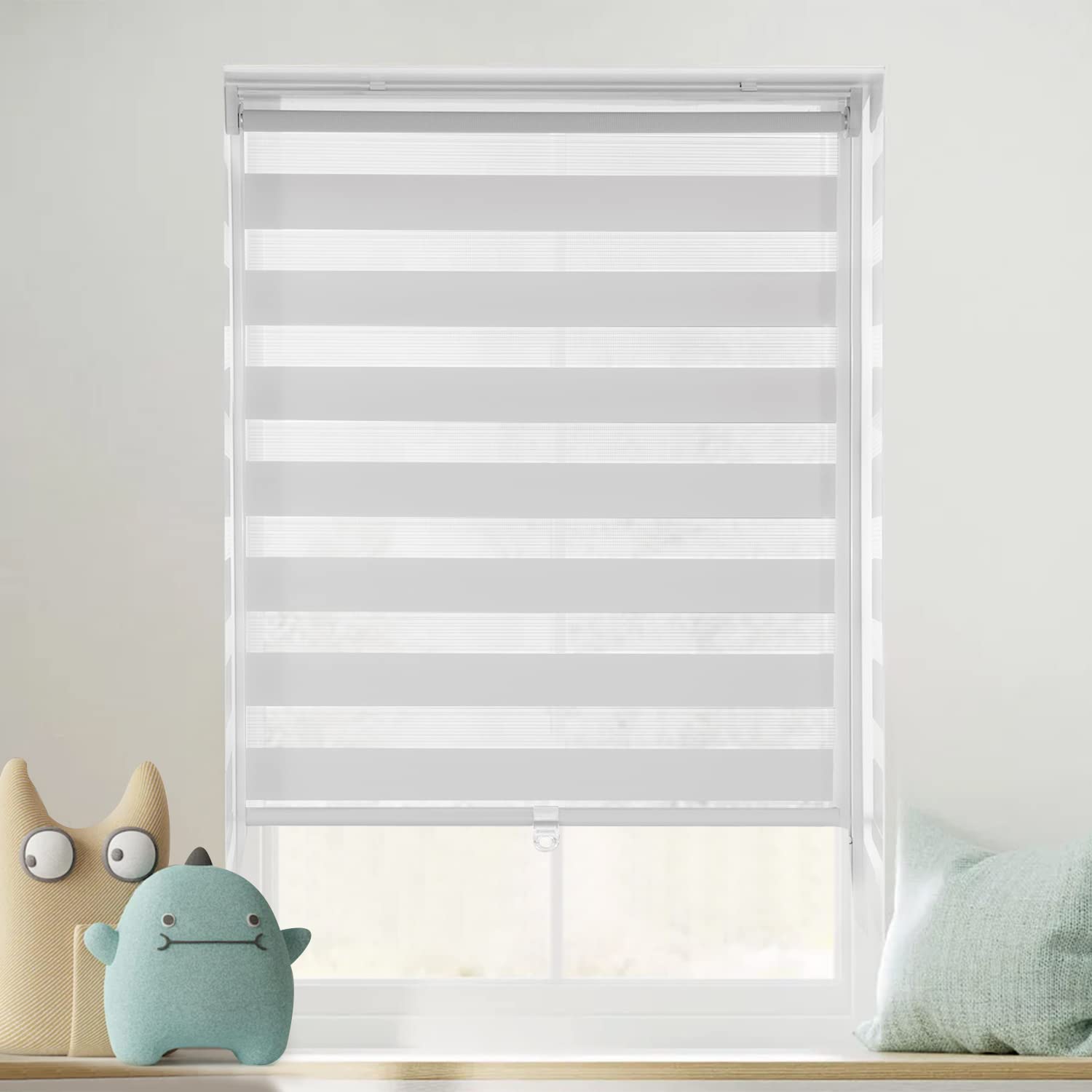 LazBlinds No Tools No Drill Cordless Dual Layer Zebra Roller Blinds ...