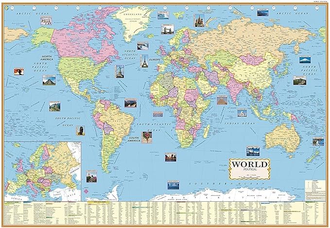 WORLD POLITICAL MAP (100 X 70 CMS) IN ENGLISH - LAMINATED BOTH SIDE BIG ...