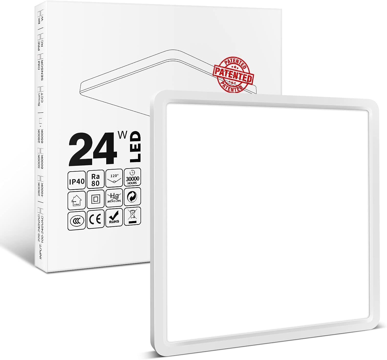 24W 12IN LED Flush Mount Ceiling Light Fixture, Ultra Thin Super Bright ...