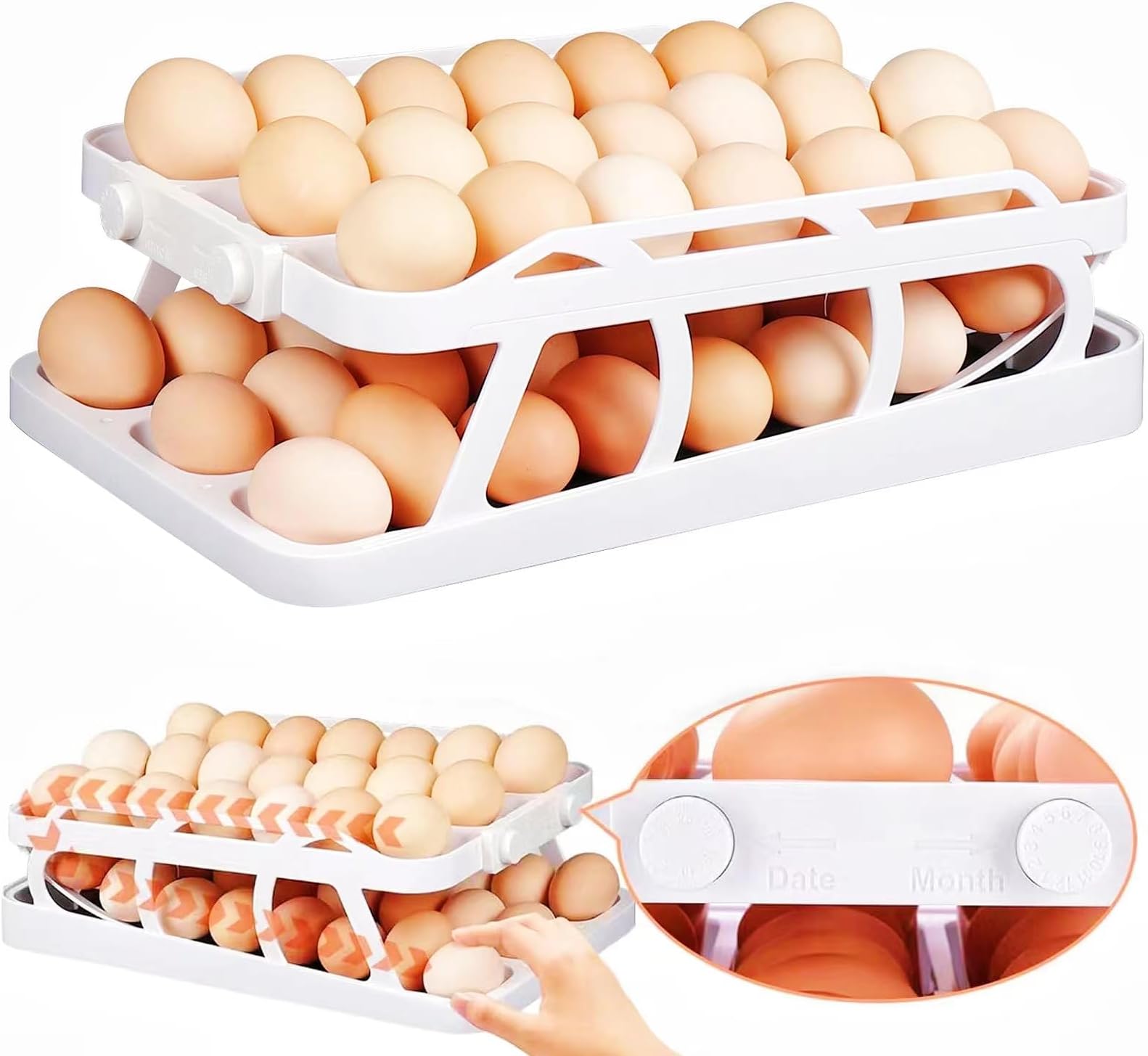 Amazon.com: 60 Egg Holder for Refrigerator, Auto Rolling Egg Dispenser ...