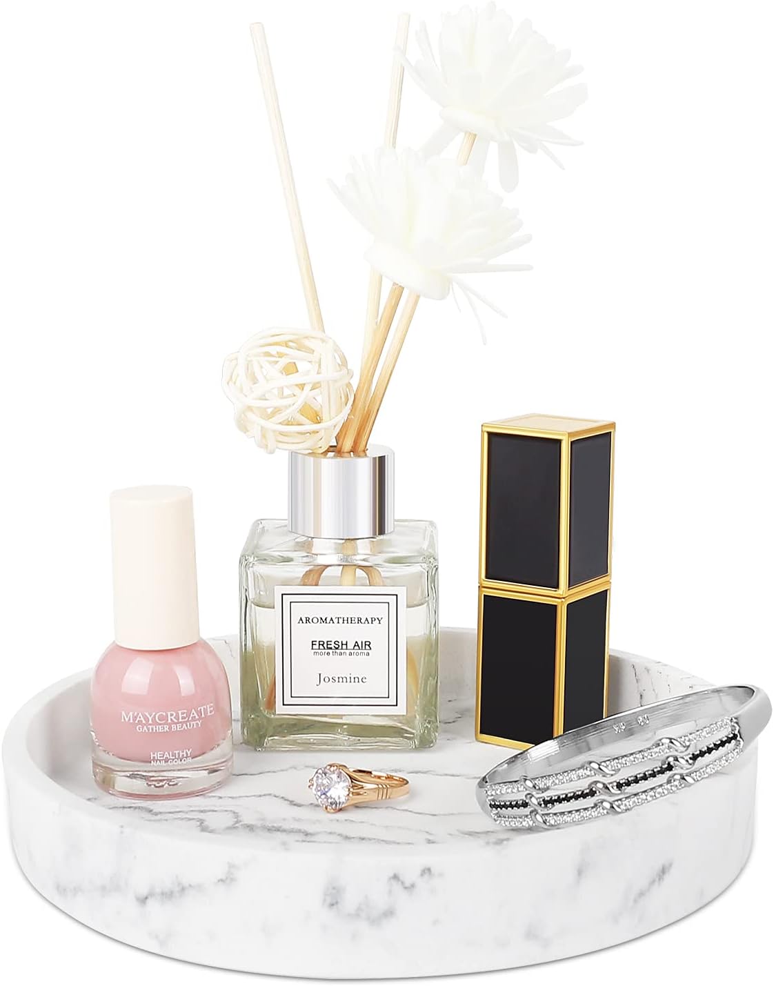 Amazon.com: Pochento Vanity Tray, 7'' Resin Round Decorative Tray for ...