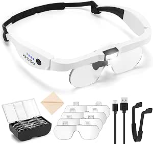 KIMDDO Magnifying Glasses Headset, 1.5X to 5X Magnifying Glass with ...