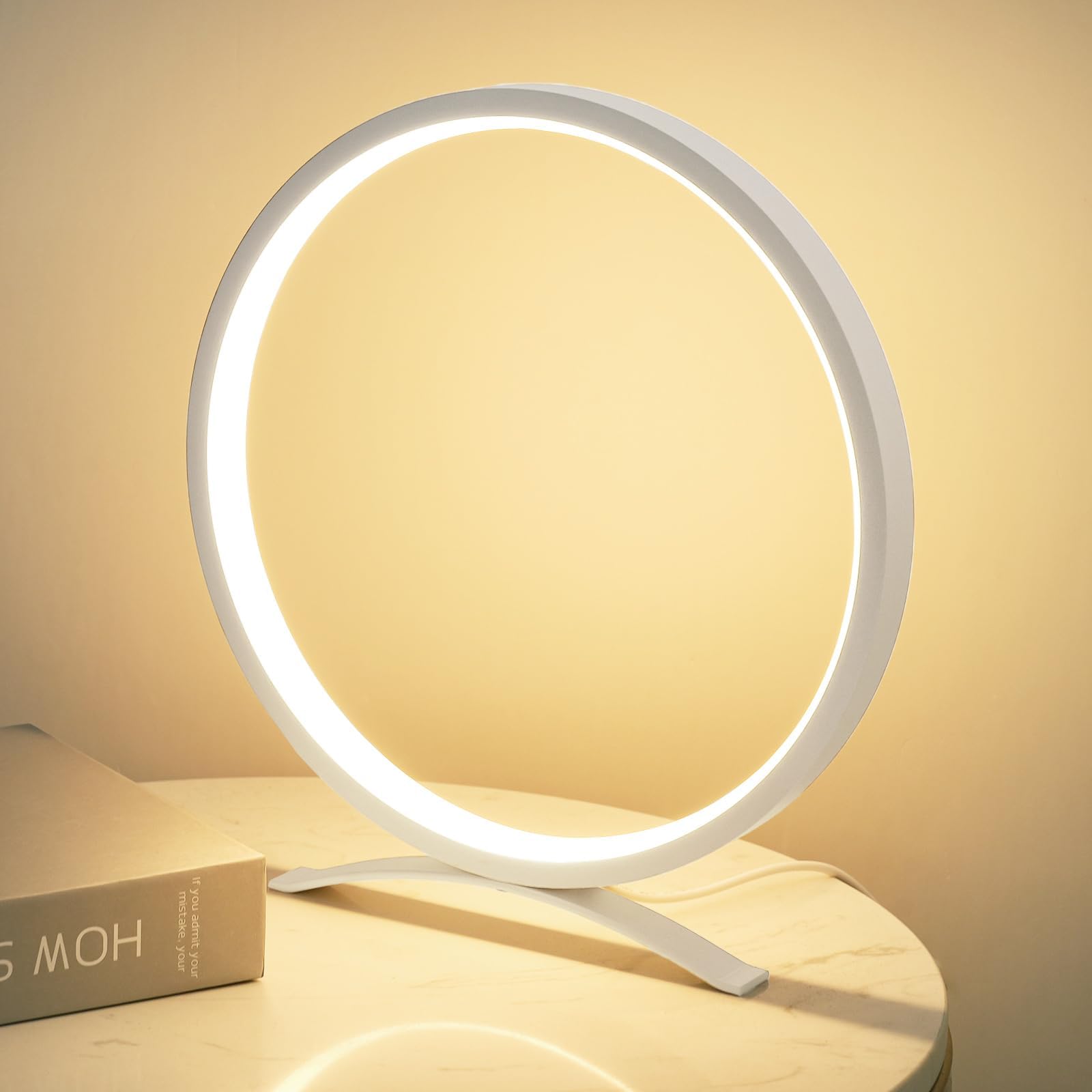 MAYTHANK Bedside Lamp Dimmable,Metal Circle Ring Desk Lamp Table Lamp ...
