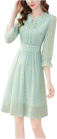 YTR6TW Women Elegant Print Chiffon Dress Women Office Dresses Women ...