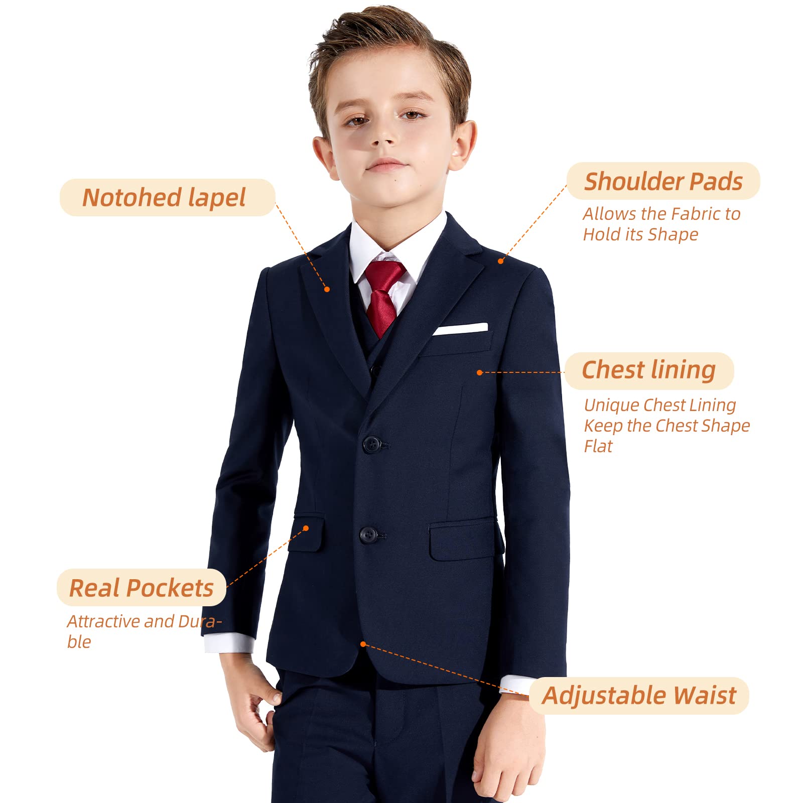 Snapklik.com : Boys Navy Blue Suit Slim Fit Kid Formal Tuxedo Set ...