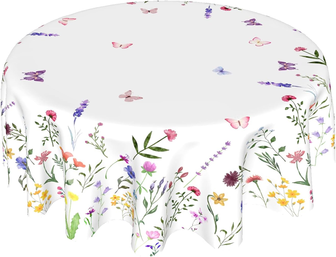 Amazon.com: ABSOP Spring Summer Floral Tablecloth Round 60 Inch Watercolor Butterfly Flower ...