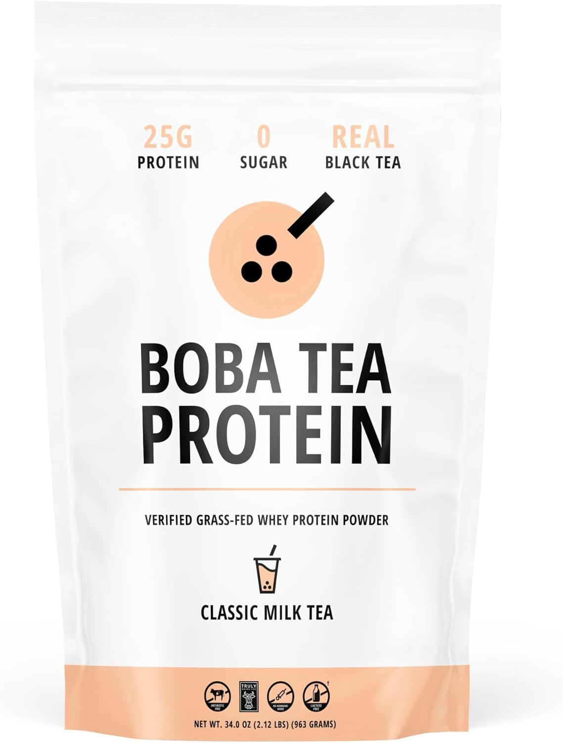 Boba Tea Protein Classic Milk Tea | 25g Grass-Fed Whey Protein Isolate ...