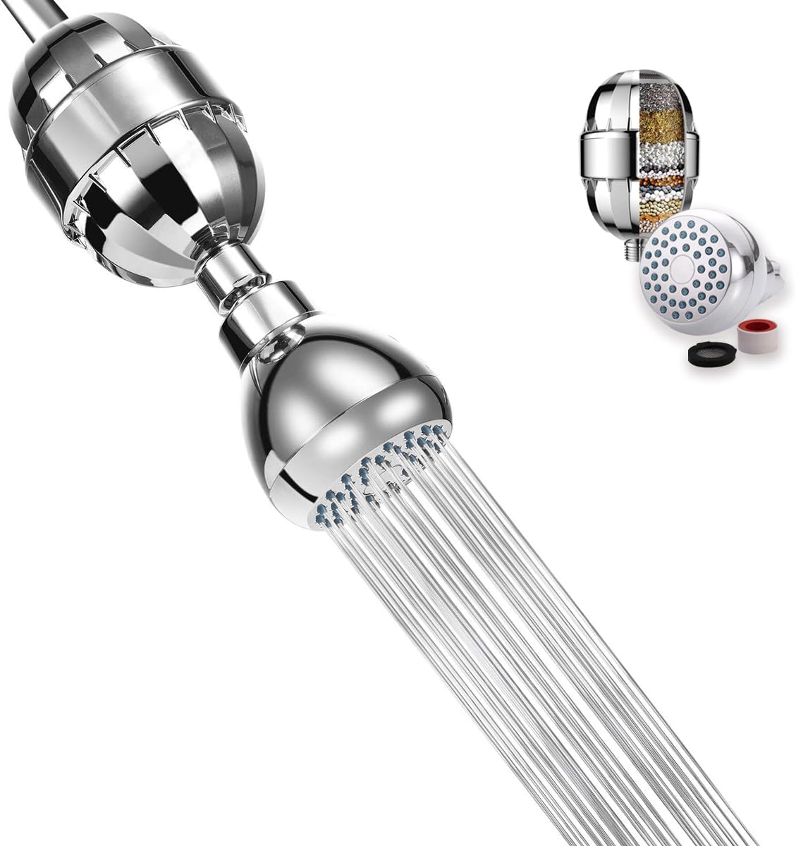 Mist Filtered Shower Head, Revitalizing 15 stage Shower Filter Combo ...