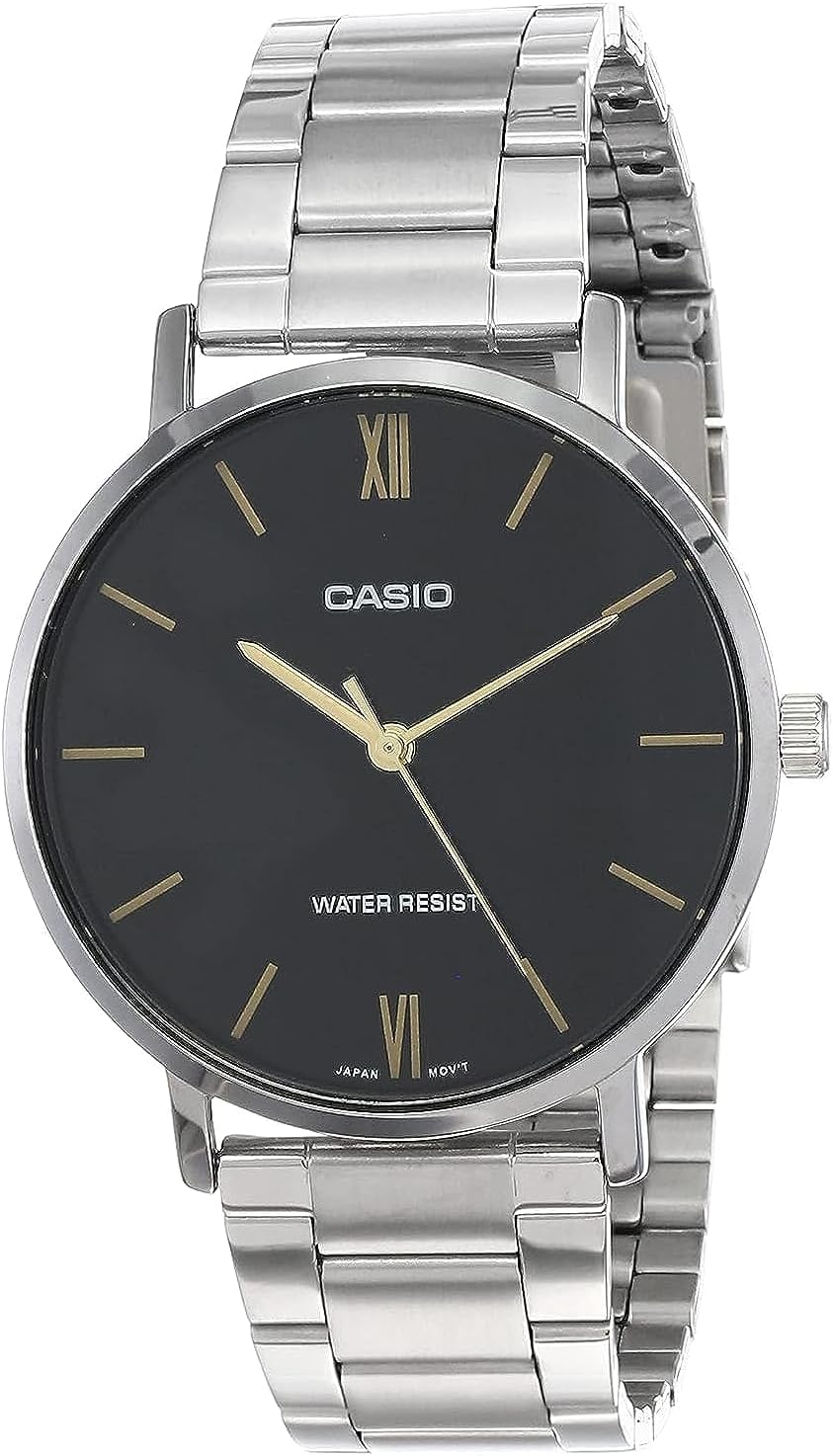 Casio Men's Watch - MTP-VT01D-1BUDF Black Dial, Silver Band: Buy Online ...