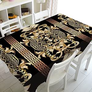 L Black Gold Greek Key Meander Tablecloth for Party Home Decor Modern ...
