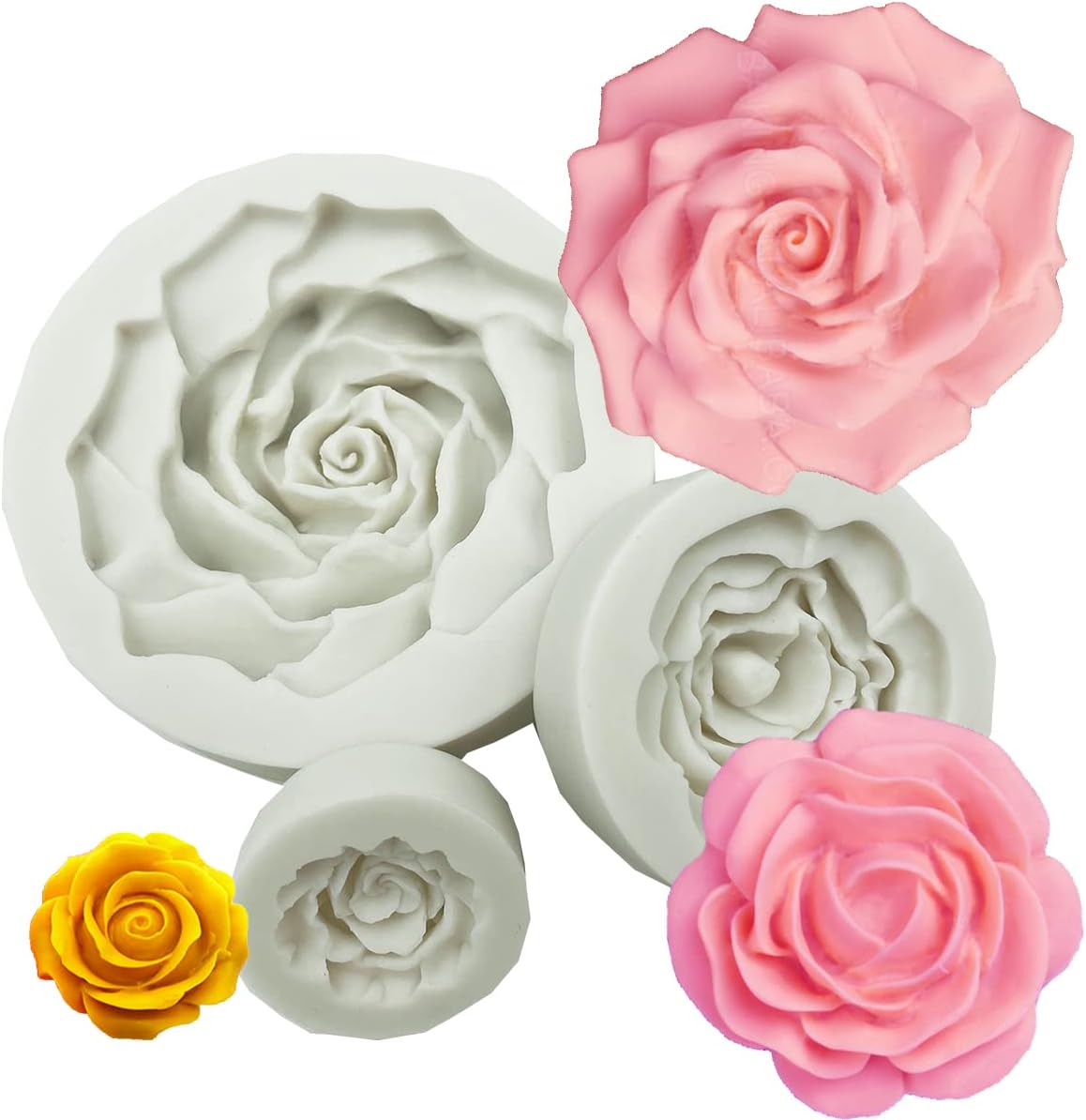 Amazon.com: OPONIC 3D Rose Flower Fondant Silicone Molds, Set of 3 (3 ...