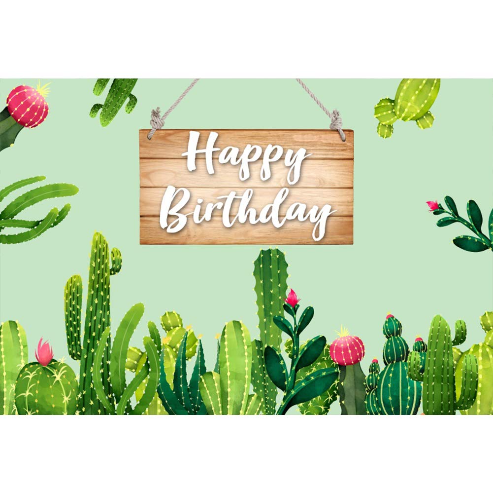 Leowefowa 7x5ft Vinyl Photography Backdrop Happy Birthday Banner Cactus ...