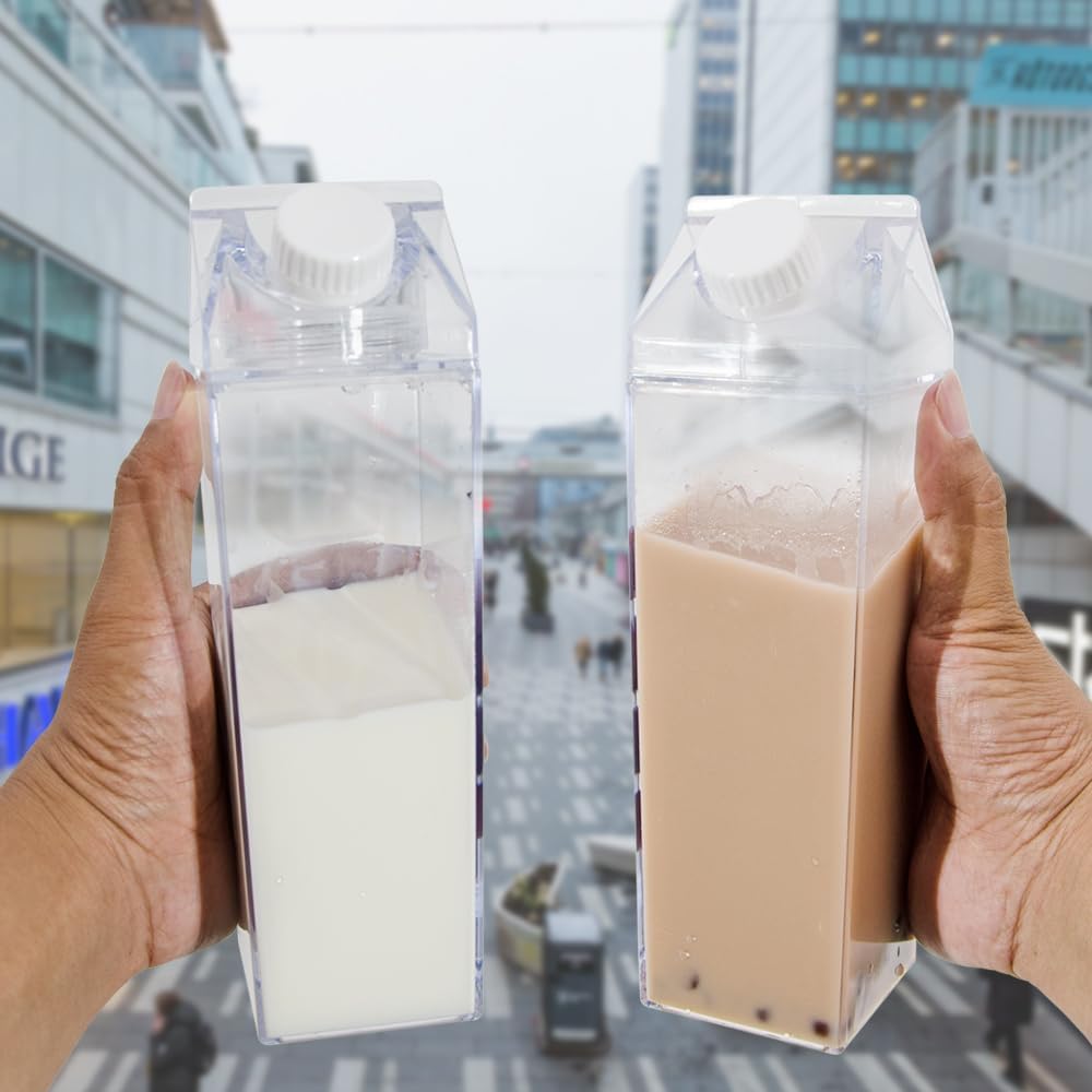 Amazon.com: 1 pcs Clear Stylish Milk Carton Water Bottle : Sports ...