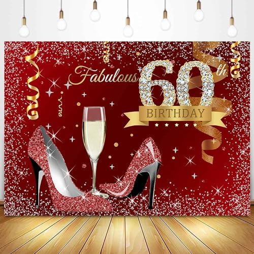 Amazon.com : Sensfun 7x5ft Happy 60th Birthday Backdrop Red Glitter ...