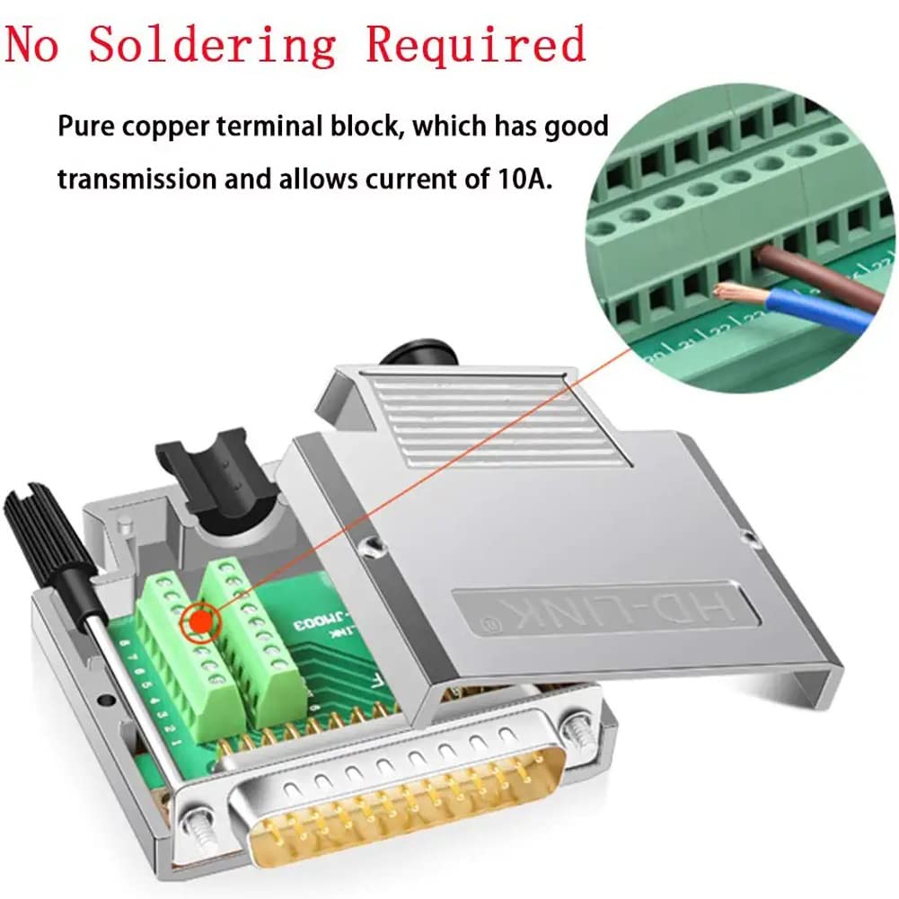 PENGIN DB25 Breakout Connector, Solderfree Metal Shell RS232 D-SUB ...