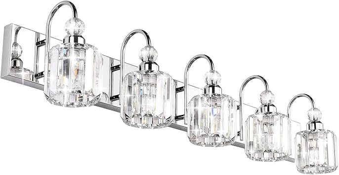 Ralbay Modern LED Crystal Bathroom Vanity Lights 5-Lights Stainless ...