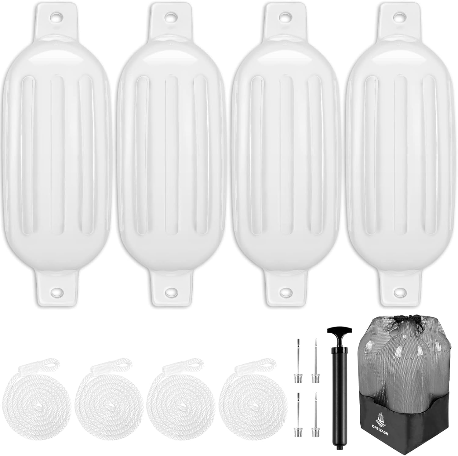 Dreizack Boat Fenders 4 Pack, Boat Bumpers for Docking with 4 Ropes ...