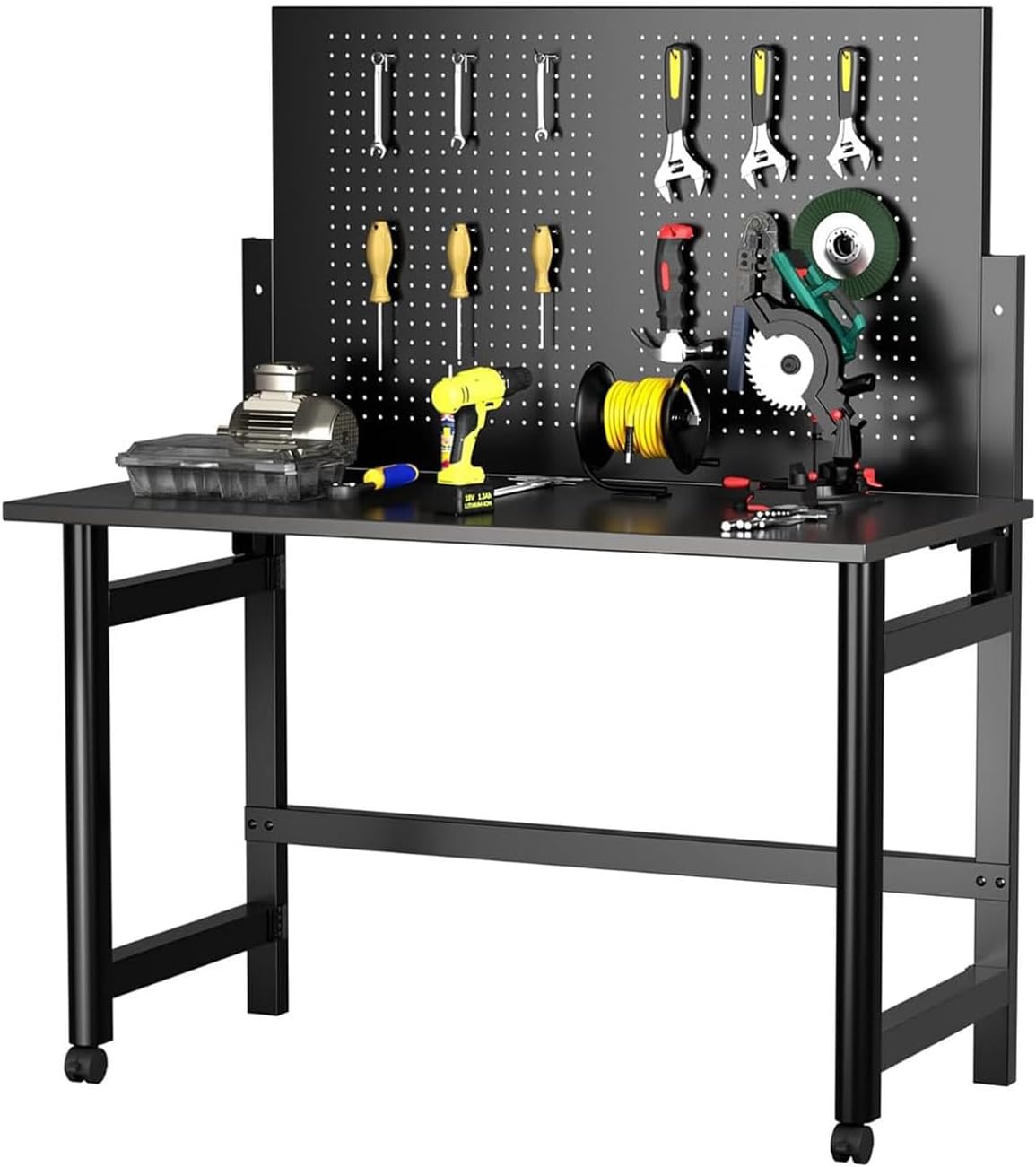 DIYTuning 120 Pounds Heavy-Duty Wall Mounted Workbench with Pegboard ...