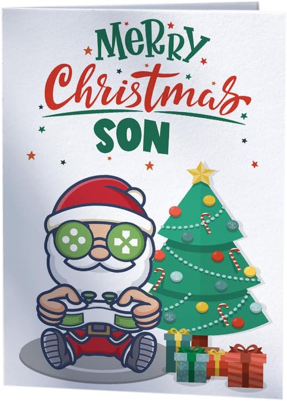 Santa Gamer Gaming Christmas Card for Son : Amazon.co.uk: Stationery ...