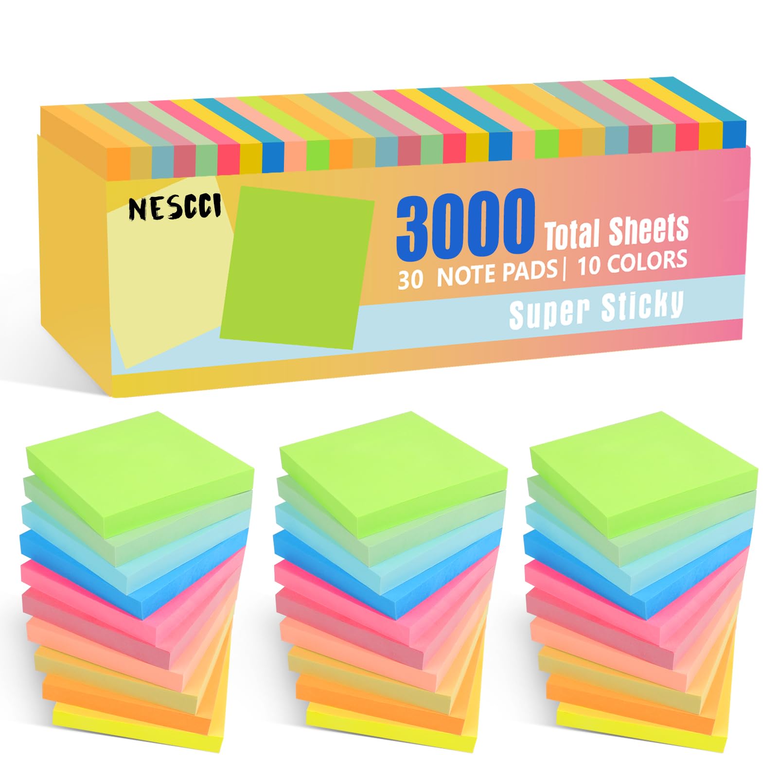 Amazon.com : Sticky Notes,30 Pads,3x3 Inches, Colorful Self-Stick Notes ...