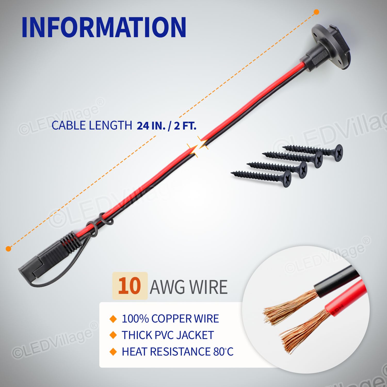 Solar Wire 10 Awg 2 Pack SAE Socket Sidewall Ports - 10 AWG 2FT Wire ...