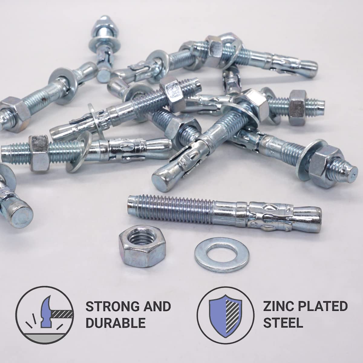 SKIR’CO (10 pcs) Wedge Anchors M12 x 90 mm, Metal Dowels, Bolt Anchor ...