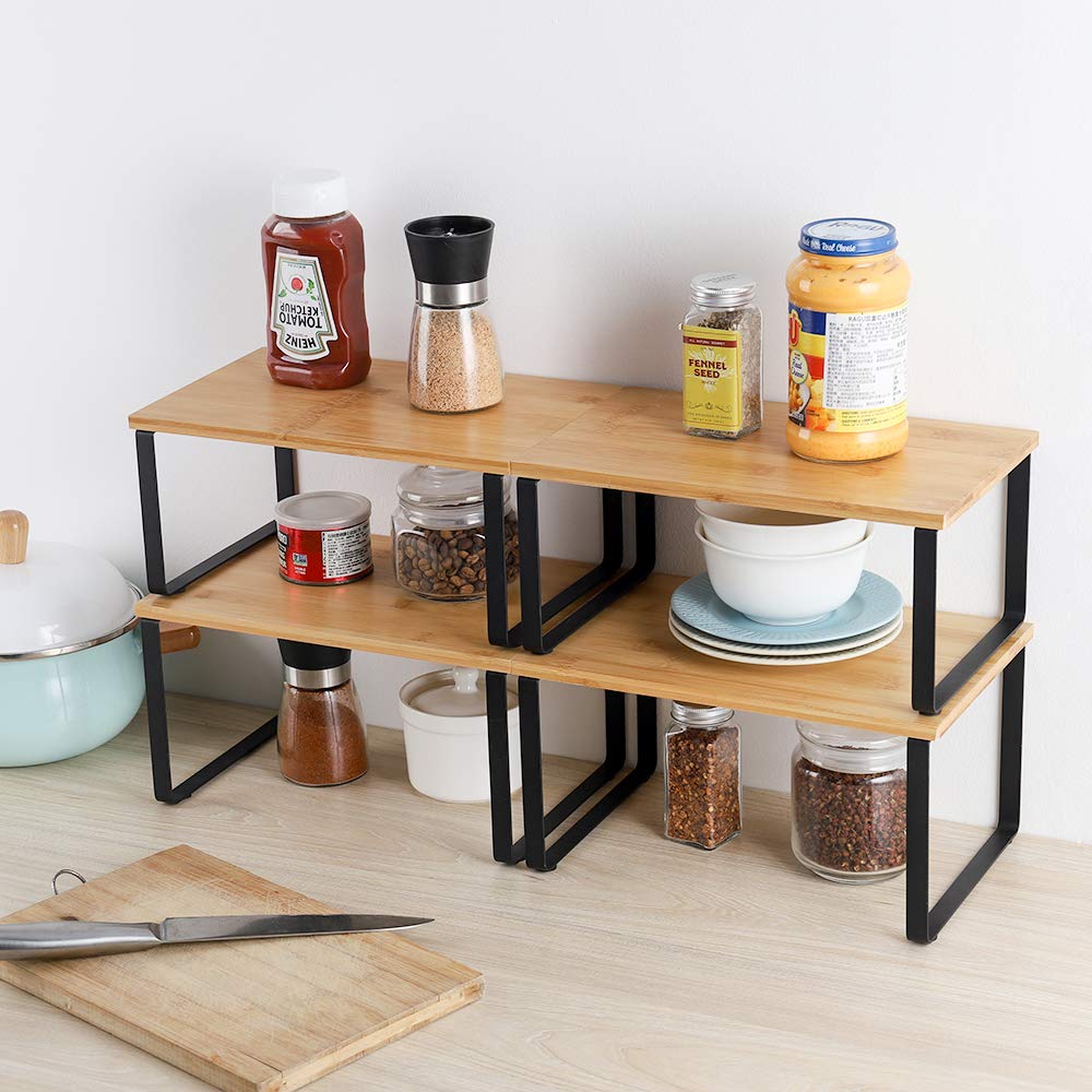 4-Pack Bamboo Kitchen Shelf Organizer for Cabinet, Expandable ...