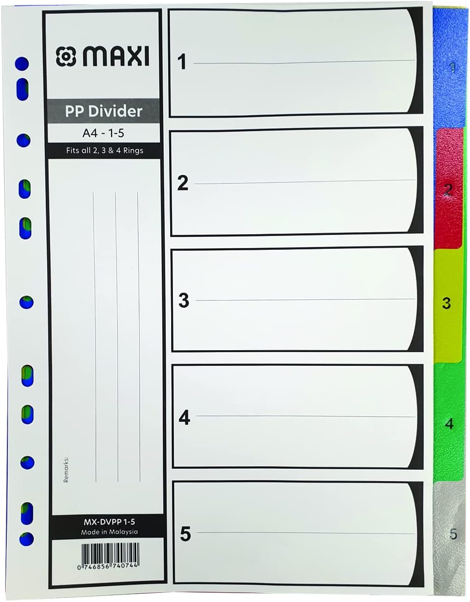 Maxi 1-5 Part Color Polypropylene Divider, Multicolor Index Number 1-5 ...