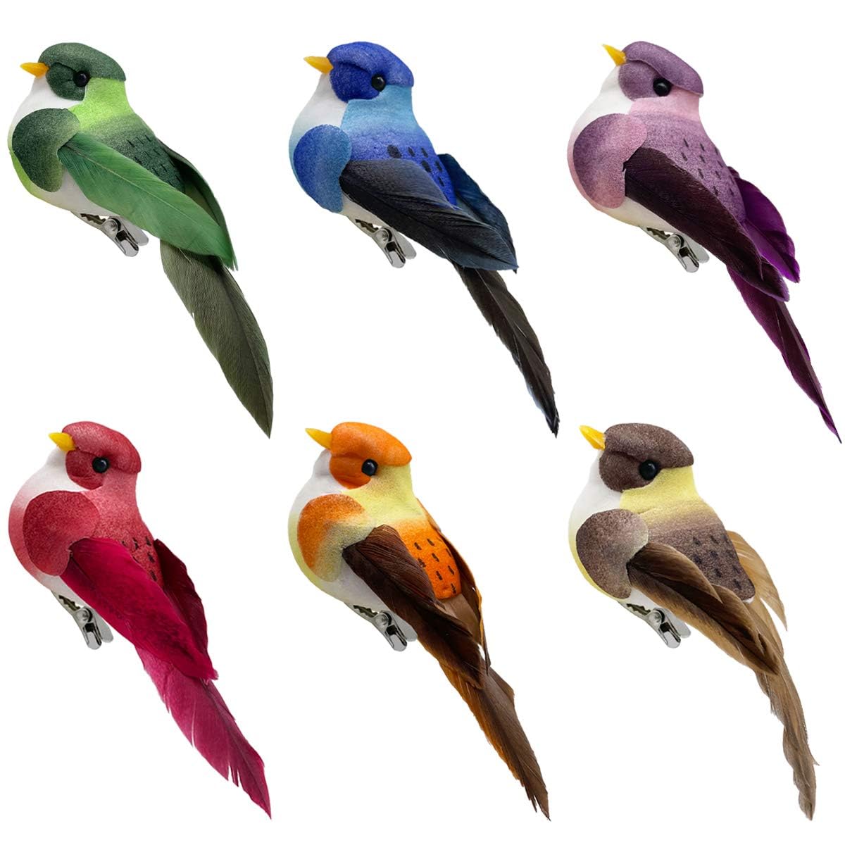 Amazon.com: 6pcs Artificial Decorative Birds 3.5-Inch Realistic Feather ...