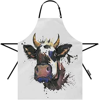 Amazon.com: Moslion Cow Apron 31x27 Inch Watercolor Farm Animal Milk ...