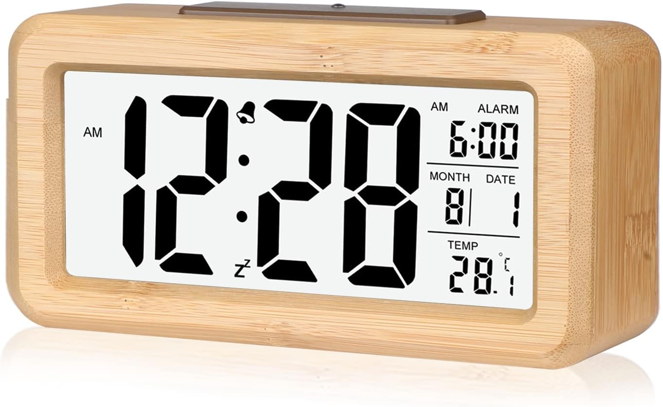 Dig Detox Detoc Bamboo LED Digital Clock with Temperature Date Time ...