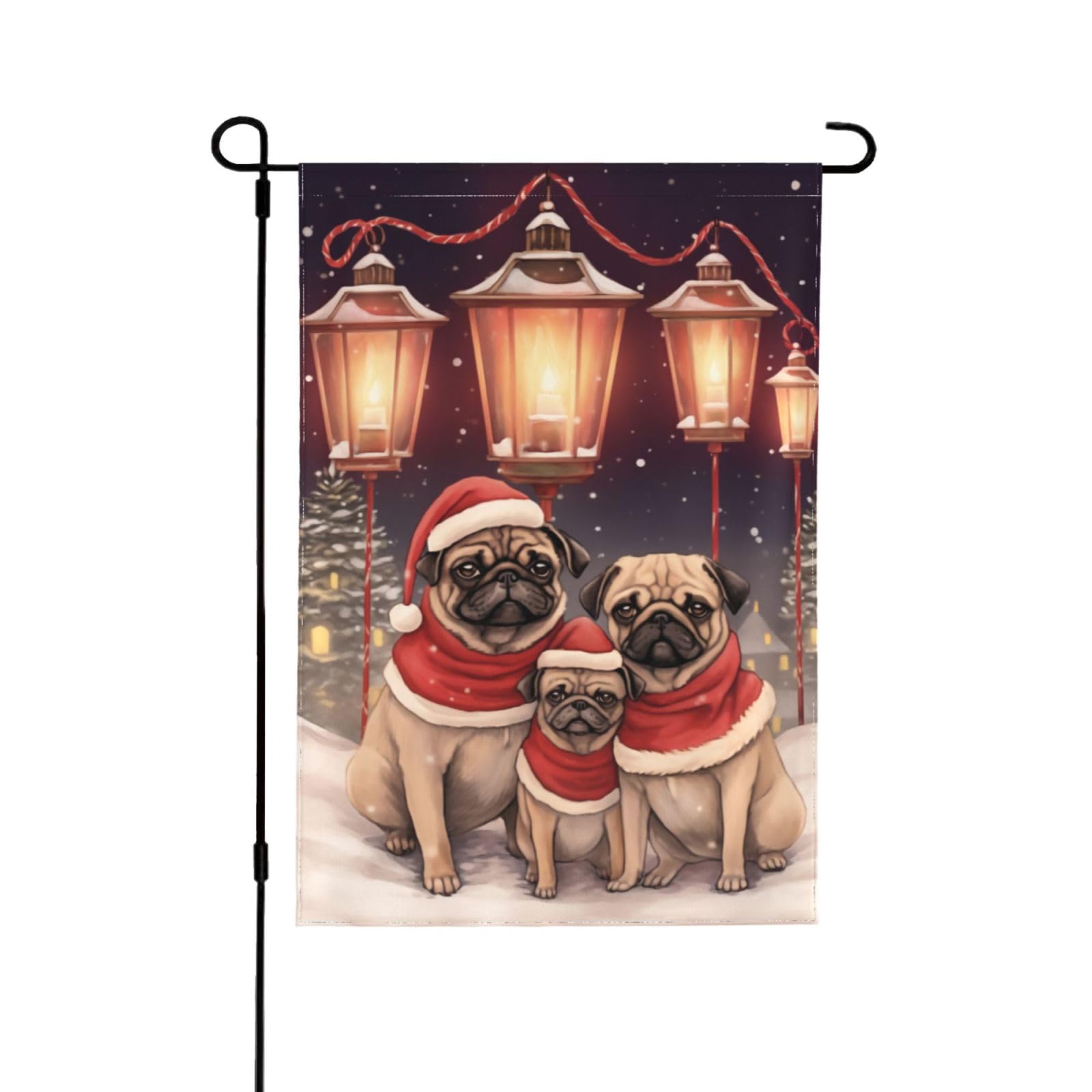 Amazon.com : Christmas Pug Garden Flag 12x18 In Double Sided Yard Flags ...