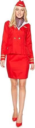 Mega_Jumble Ladies Red Air Hostess Flight Attendant Costume Women's ...